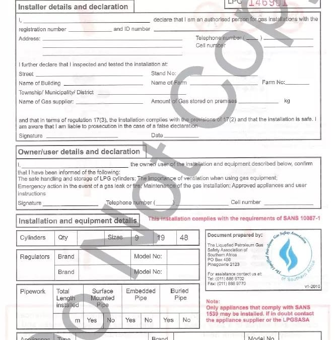 Gas compliance certificate in Durban 2020 - Ethekwini Gas